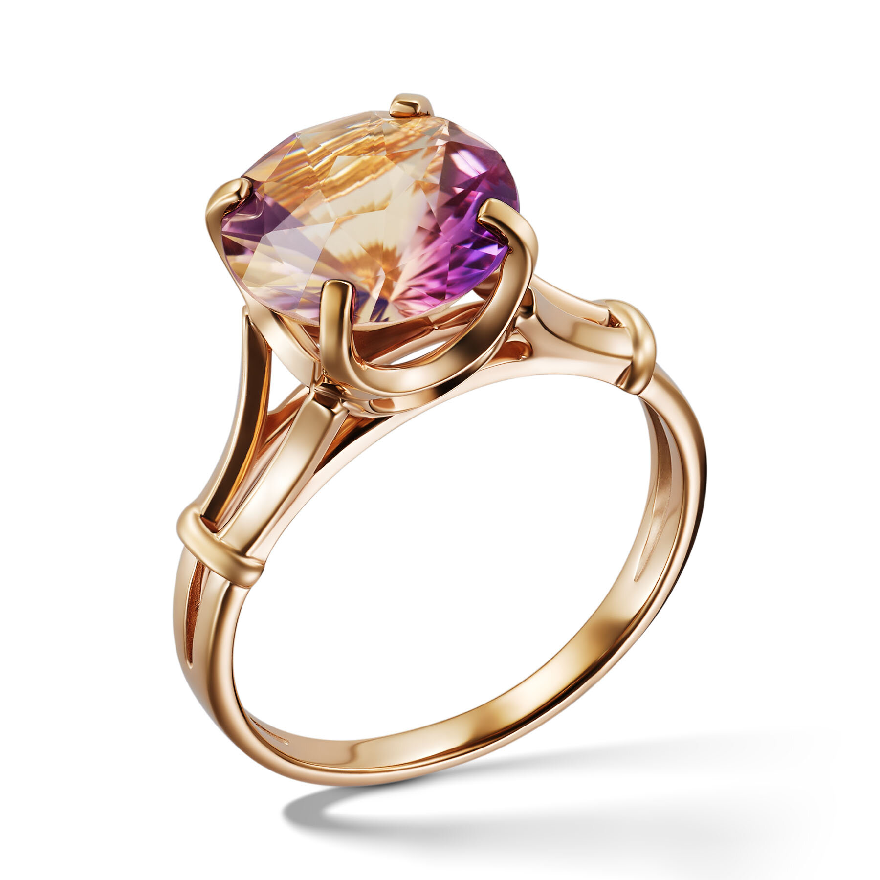 Кольцо помолвочное, красное золото, 585 проба, аметрин