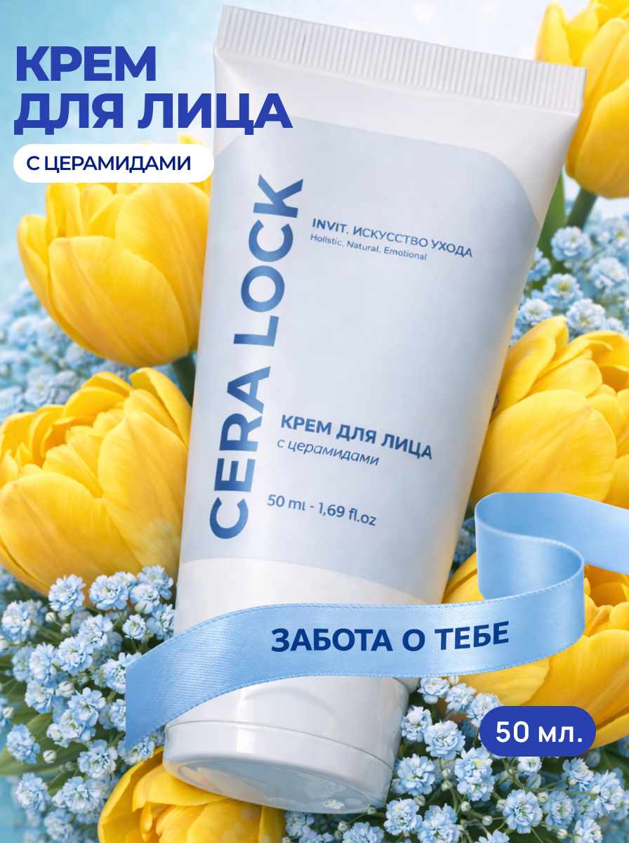 Крем для лица с церамидами, мочевиной и пептидами, для сухой и чувствительной кожи, увлажняющий, 50 мл