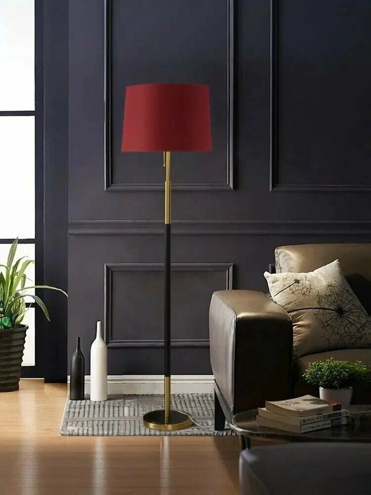 Напольный светильник E27 16Вт, монолитный тканевый абажур, красный,165см