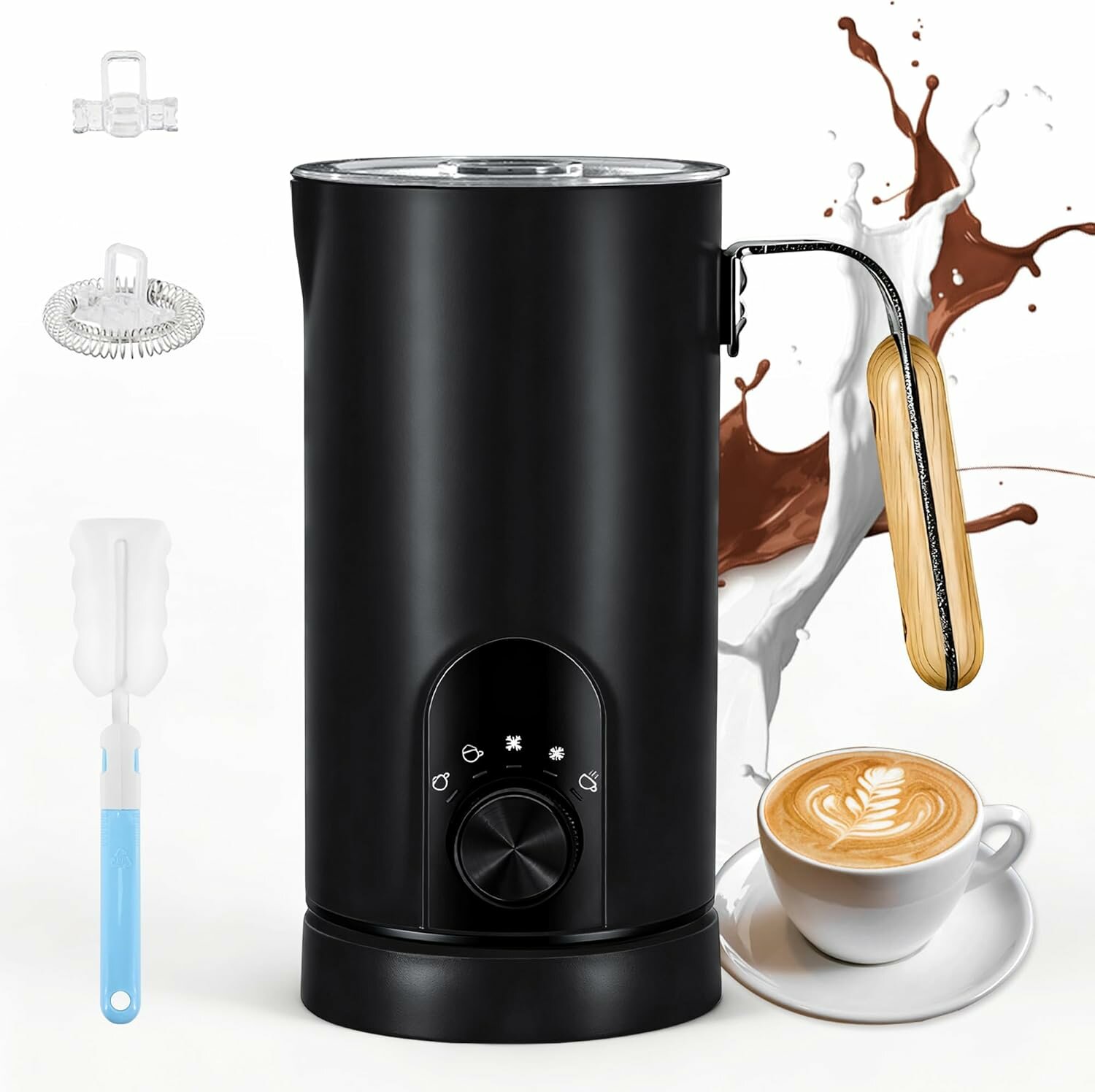 HAQI Автоматический вспениватель молока 5 в 1 с дисплеем температуры, съемный кувшин 590 мл для приготовления горячего и холодного кофейного пенки, капучино и латте