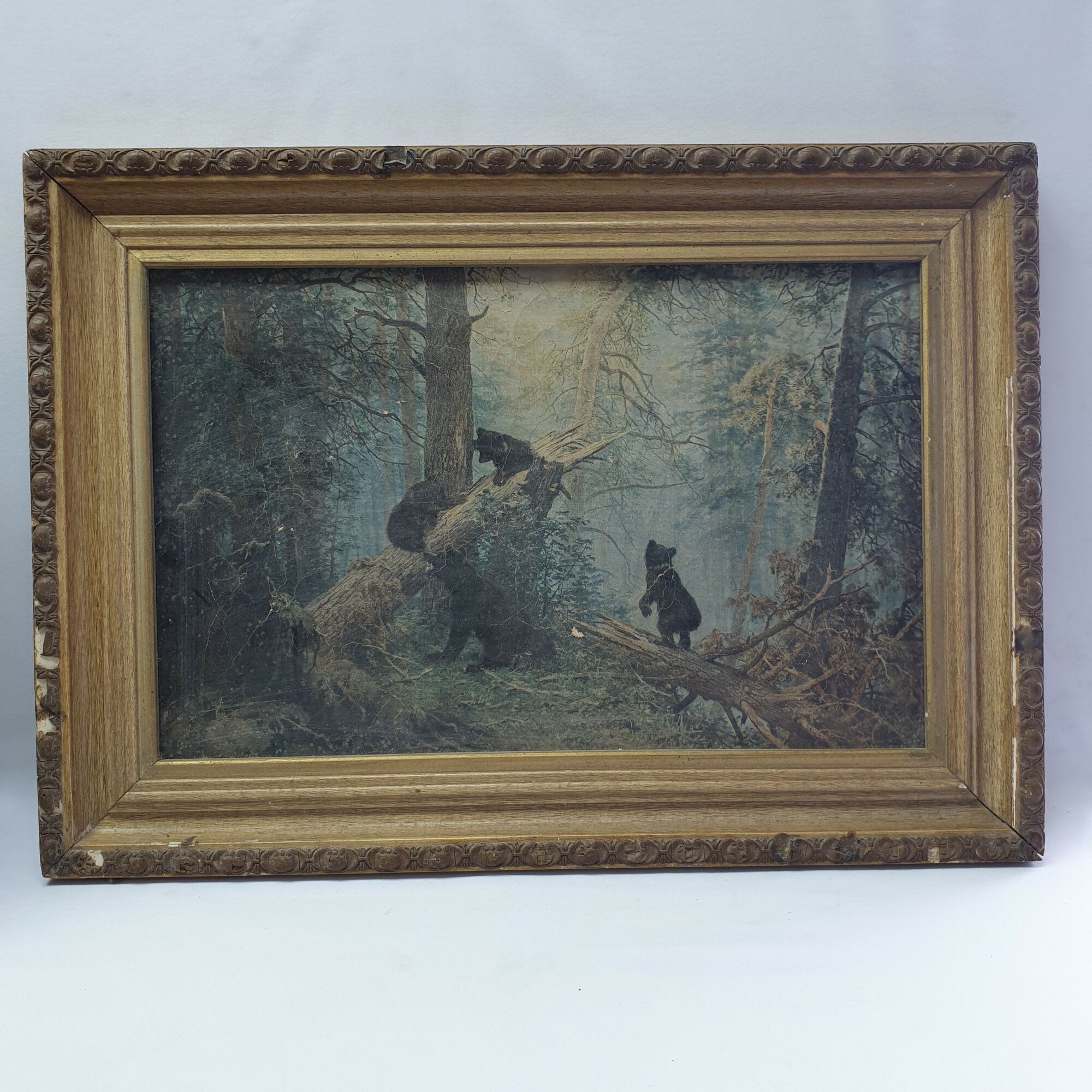 Винтажная репродукция И. Шишкин Утро в Сосновом лесу, печать, следы времени 52х68 см. СССР.