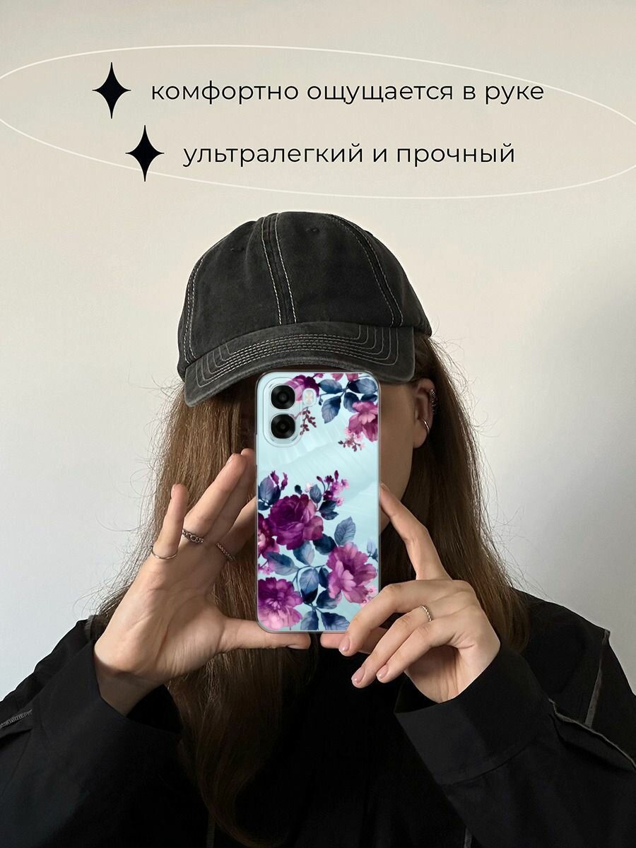 Чехол на Oppo A6x / Оппо A6x с принтом Purple Blossoms, прозрачный — фото 1
