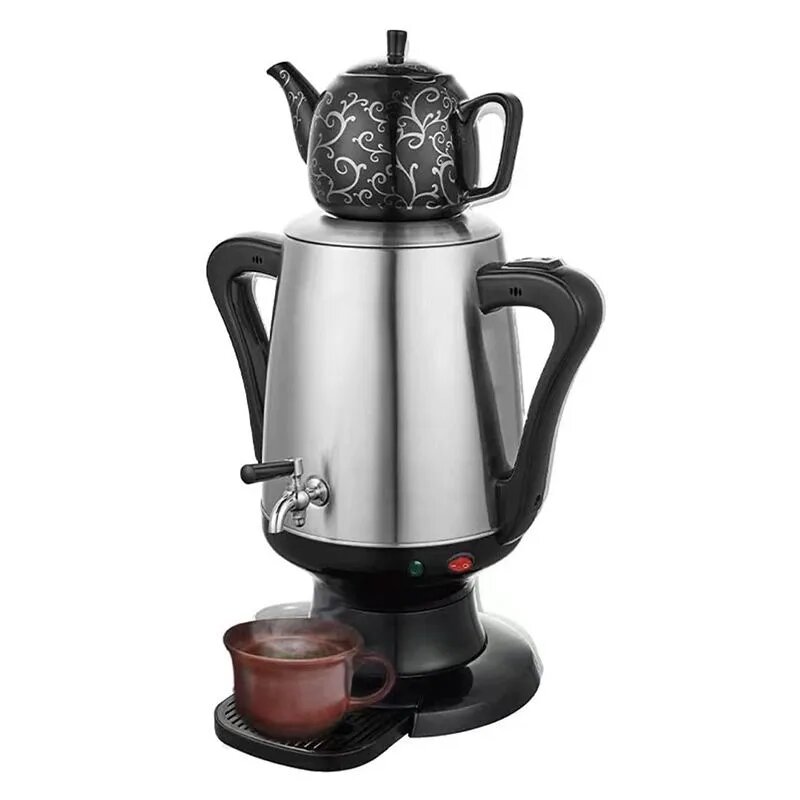Электрический самовар PP-KC00712-250606M-25, черный, 4 л, 2200 Вт, нержавеющая сталь, с чайником и подносом