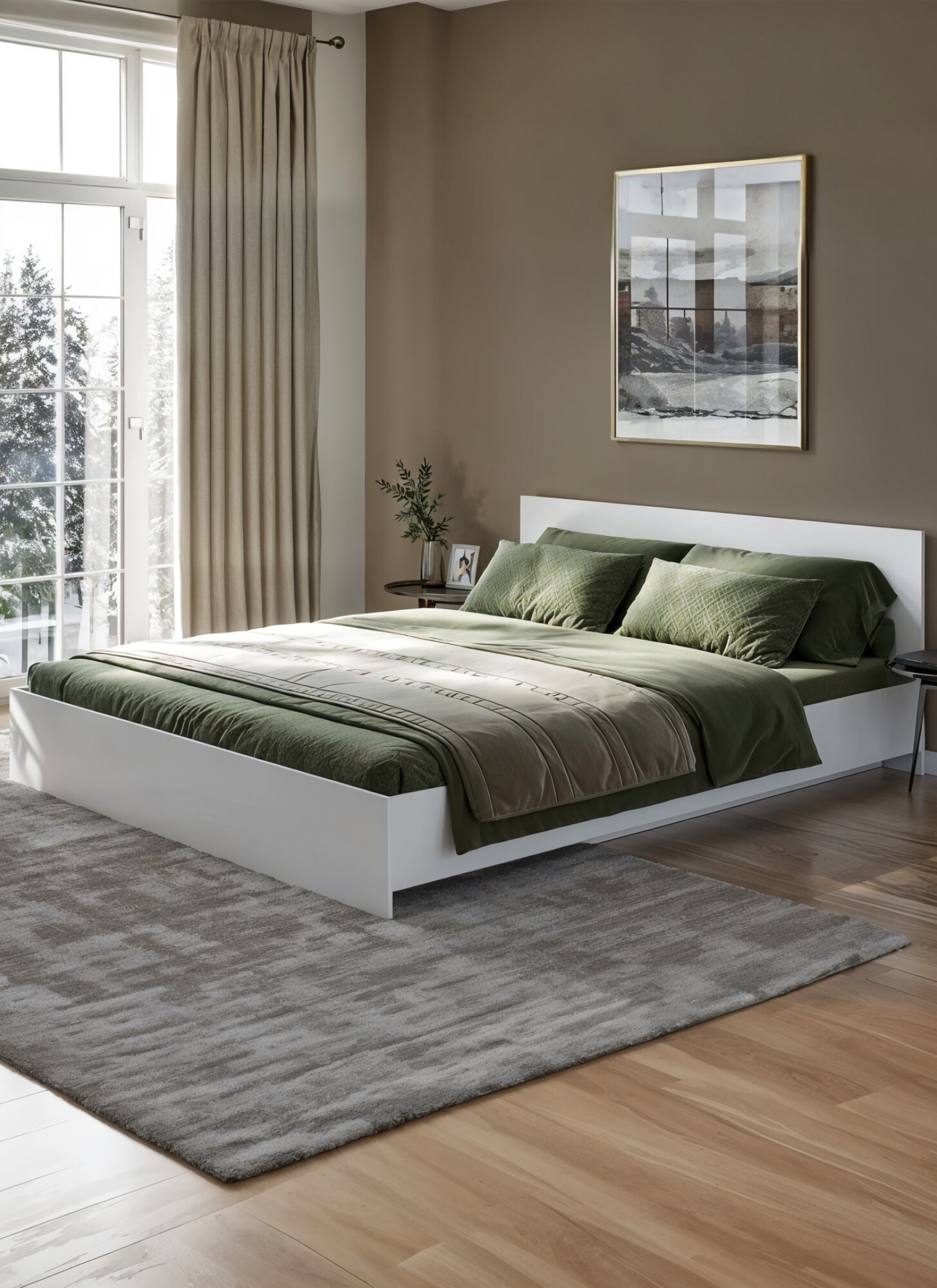 Кровать двуспальная Нонтон Ронда, 160*200 см, основание ДСП, белое дерево