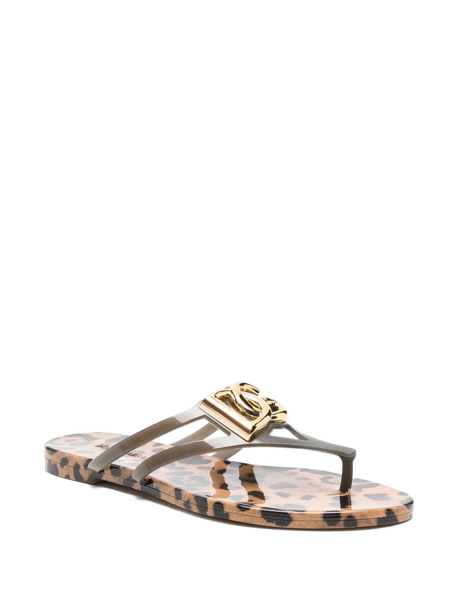 Шлёпанцы DOLCE & GABBANA Leopard-print logo flip-flops, размер 35 EU, серый — фото 1