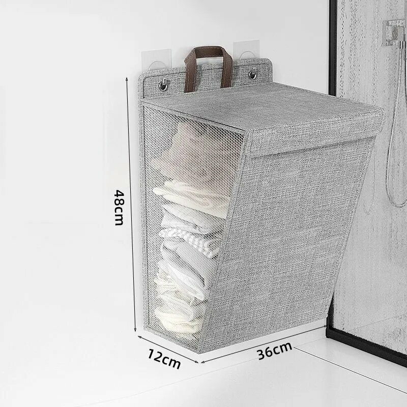 Корзина для белья POWERVANT, серая, 20л, складная, для настенно-монтажная, 1шт
