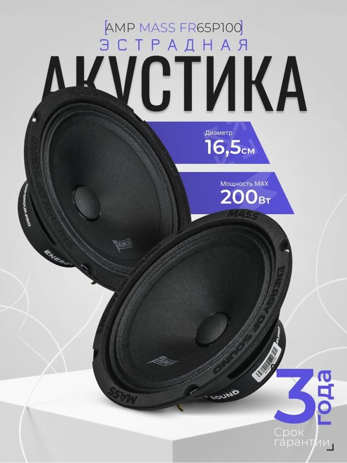 Автомобильные динамики эстрадные AMP MASS FR65P100, размер 16