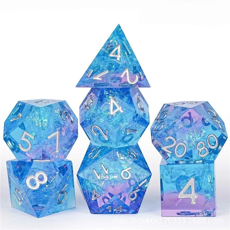 Набор игральных костей из смолы, синий цвет, для настольных игр, 7 штук