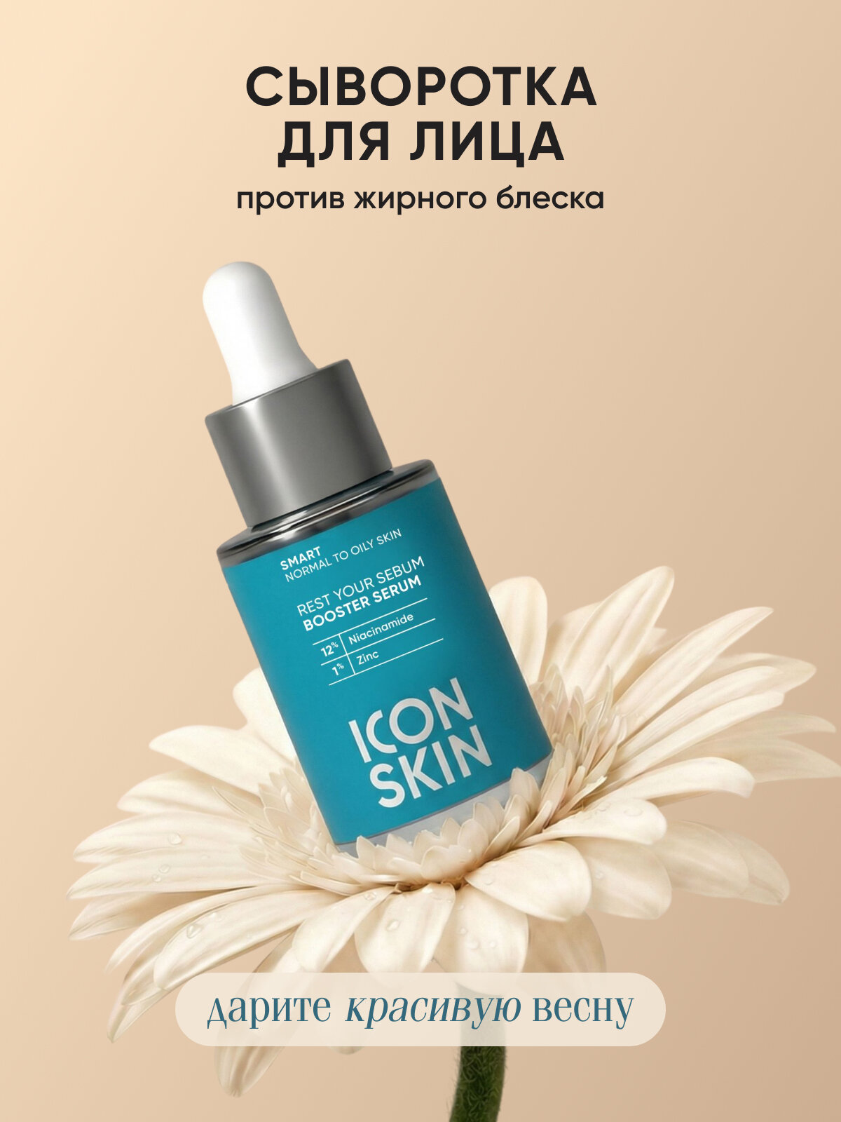 Сыворотка-концентрат с ниацинамидом cеборегулирующая с противовоспалительный эффектом ICON SKIN, 30 мл