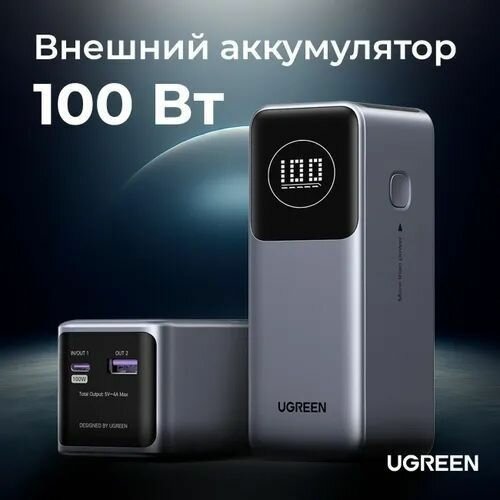 Внешний аккумулятор UGREEN PB724 (35526B) 12000mAh Quick Charging 100W Power Bank. Цвет: серый