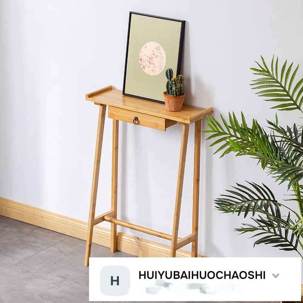 Консоль бамбуковая 60х24х85 см для дома в стиле минимализм, желтого цвета — фото 1