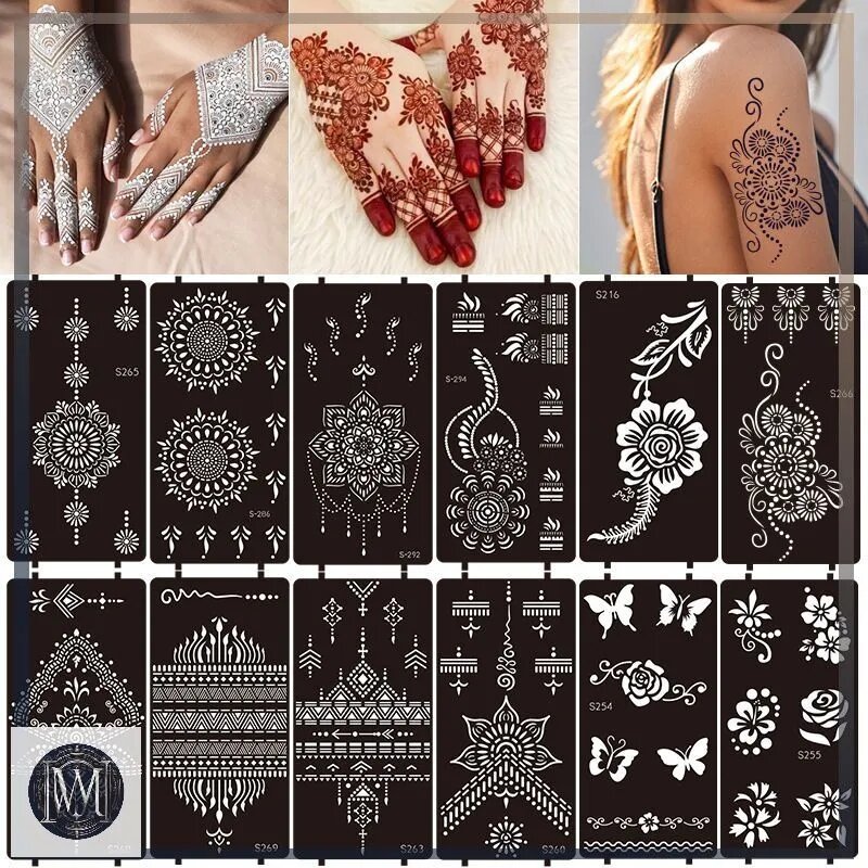 Трафарет для мехенди набор 14 шт многоразовый рисунок для рук и тела