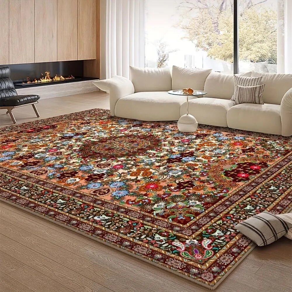 Ковер 230x160 см Классический ковер из бархата для гостиной и спальни, коричневый и красный цвет — фото 1