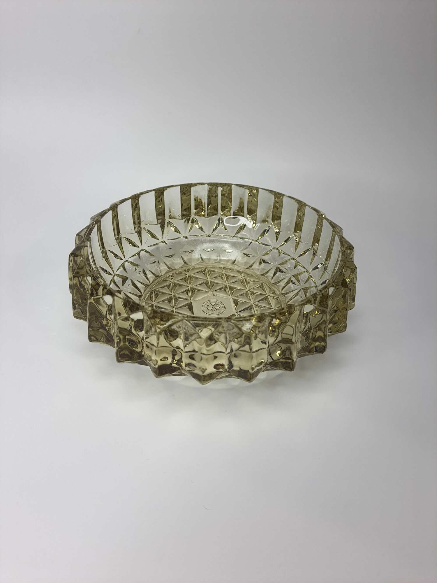 Винтажная вазочка конфетница, объемный геометрический узор, цветное стекло, 16см, СССР 60-80е