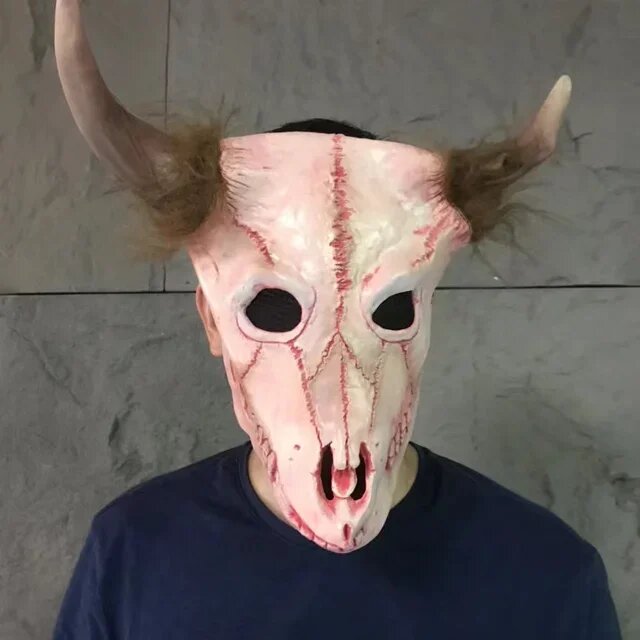 Маска черепа с головой козла с рогами Пещера Демон Скелет Кровь Коза Присоска Каннибал Маска Латексный костюм для взрослых на Хэллоуин