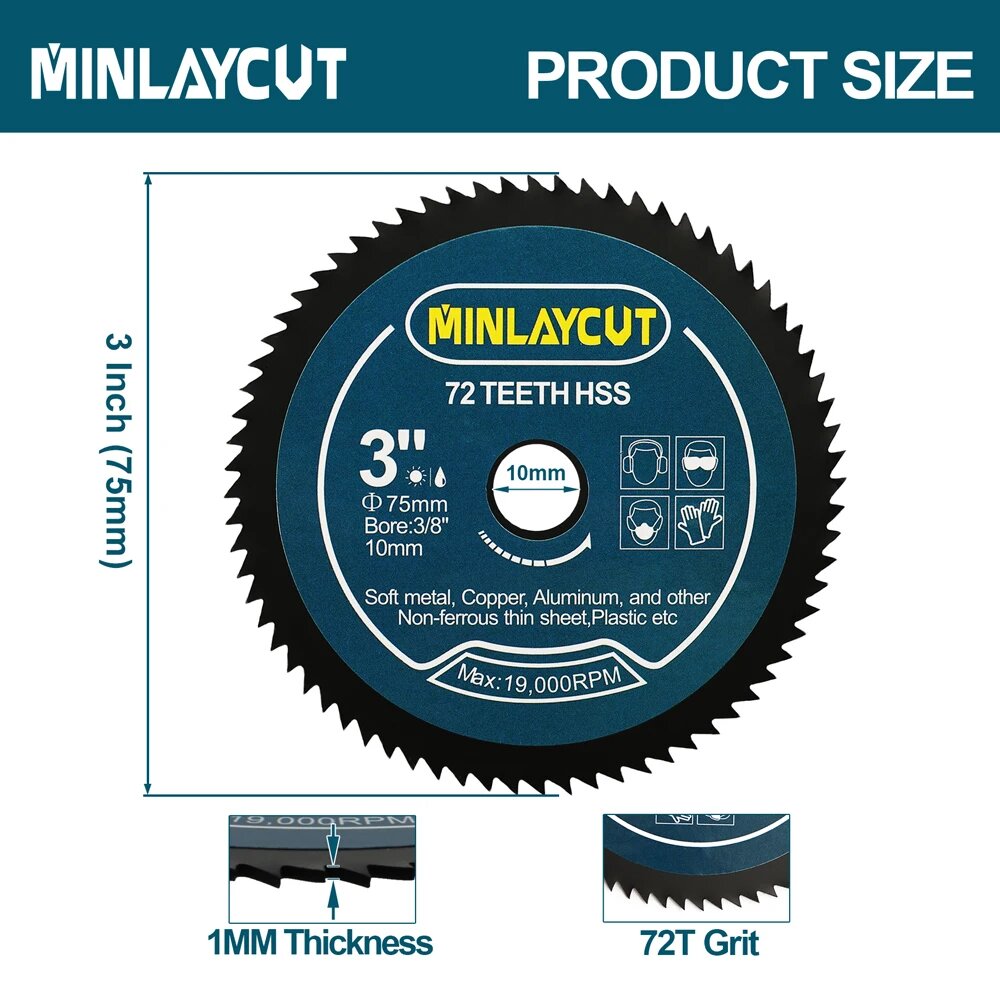 MINLAYCUT Диск пильный 75 мм, 10 мм, 72T HSS