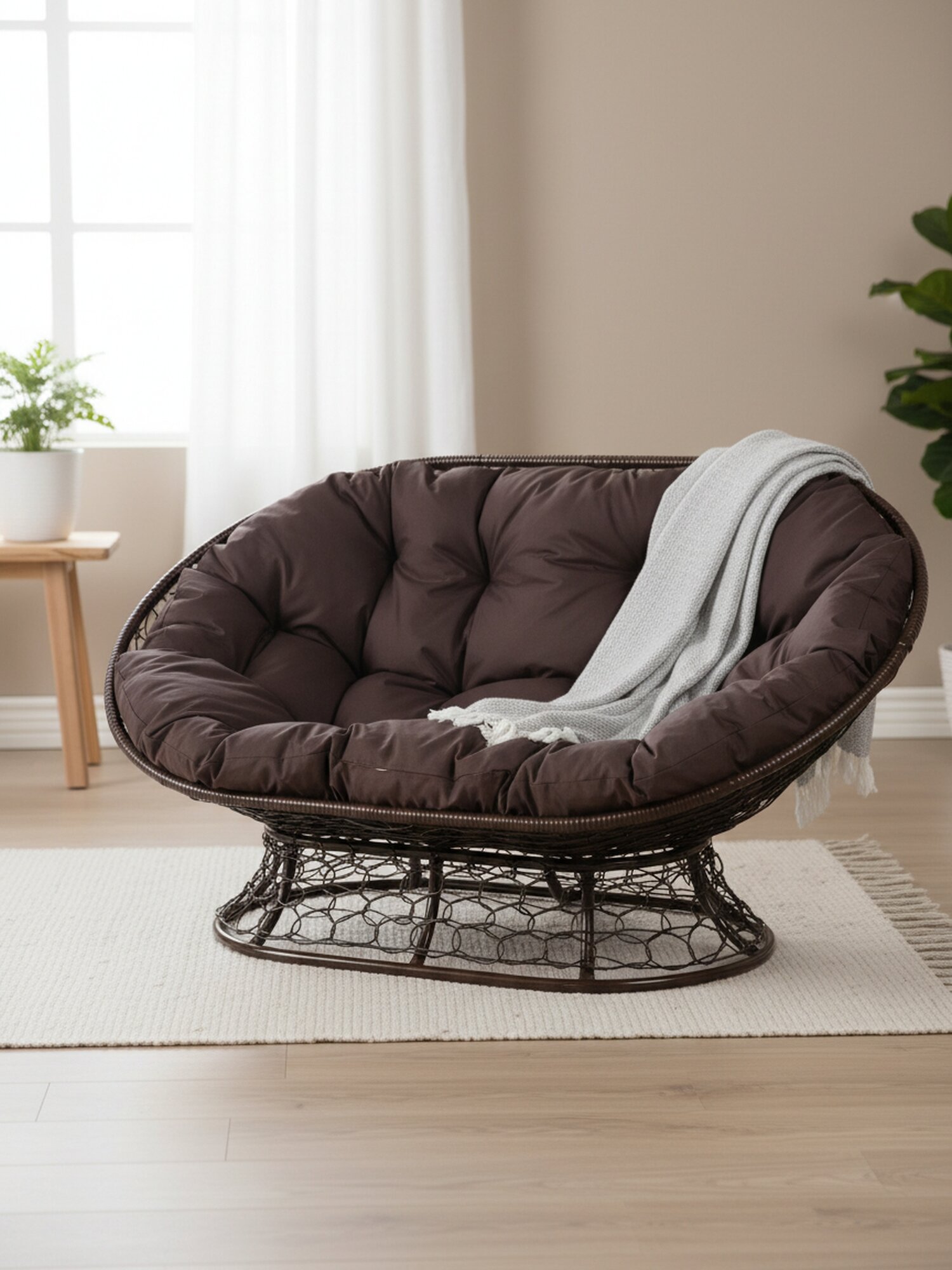 Диван из ротанга Мамасан 165х90х86 см коричневый с мягкой подушкой для сада и дачи, нагрузка до 250 кг, модель 12110205