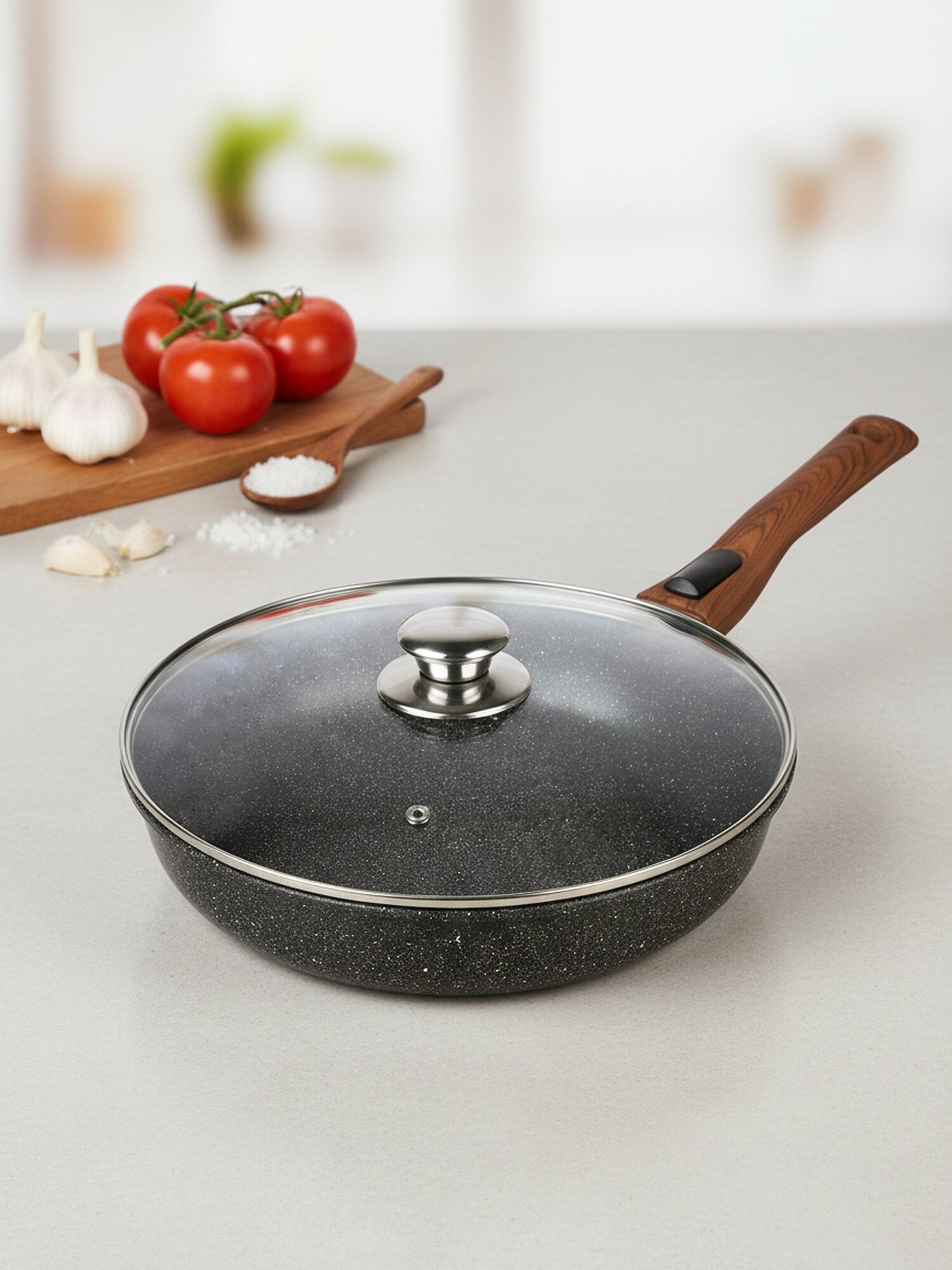 Сотейник Гардарика Мегалит Гранит X6 28 см, литой алюминий, съемная ручка, крышка, антипригарное покрытие