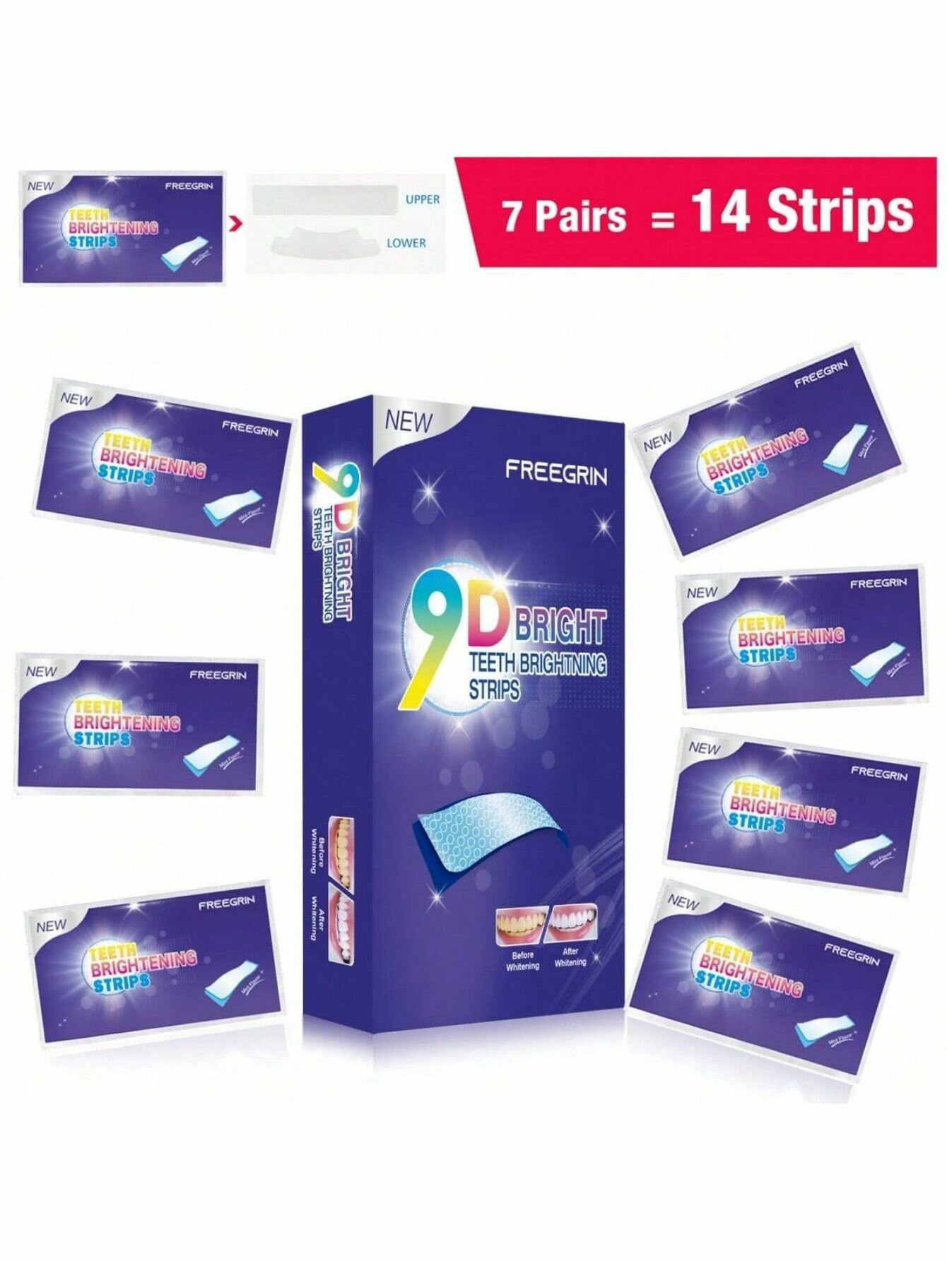 Отбеливающие полоски для зубов 9D White , 14 полосок на 7 дней , максимальный эффект(7)