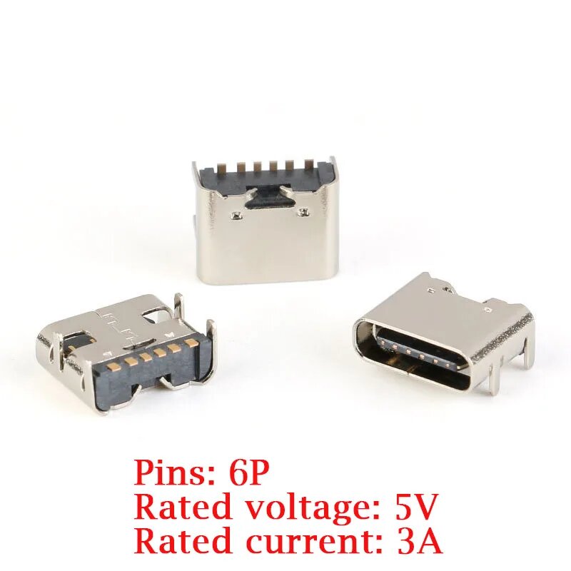 Разъем USB Type-C 6P, 5V, 3A, 2шт