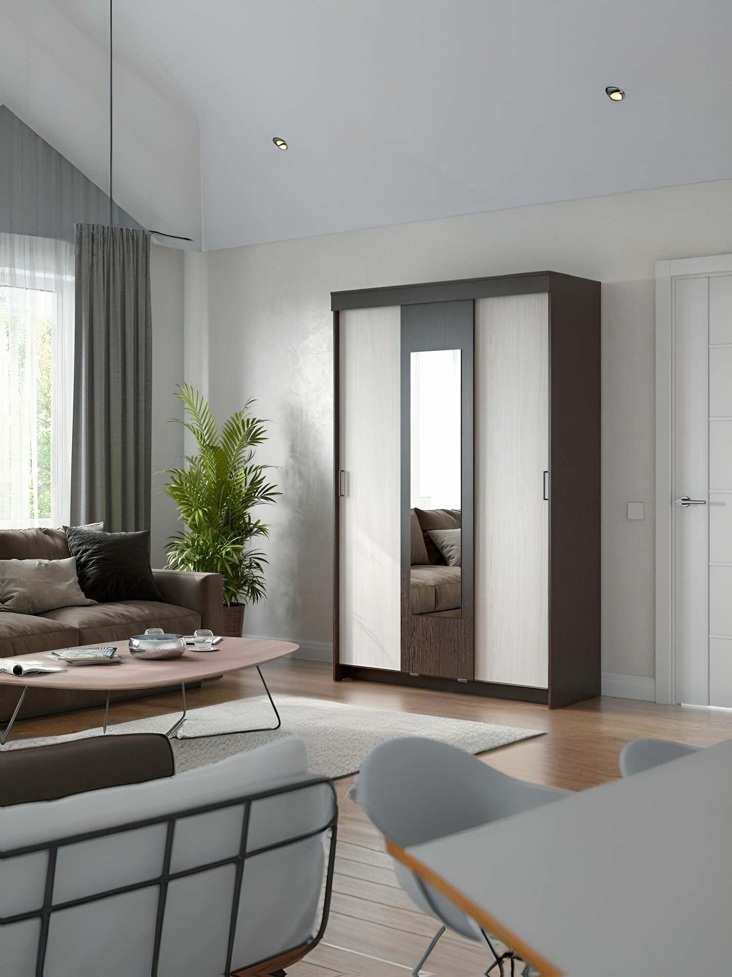 Шкаф-купе трёх дверный, серия ШКП 2, с зеркалом, 130*50*202 см, цвет Дуб Венге/Ясень Анкор светлый