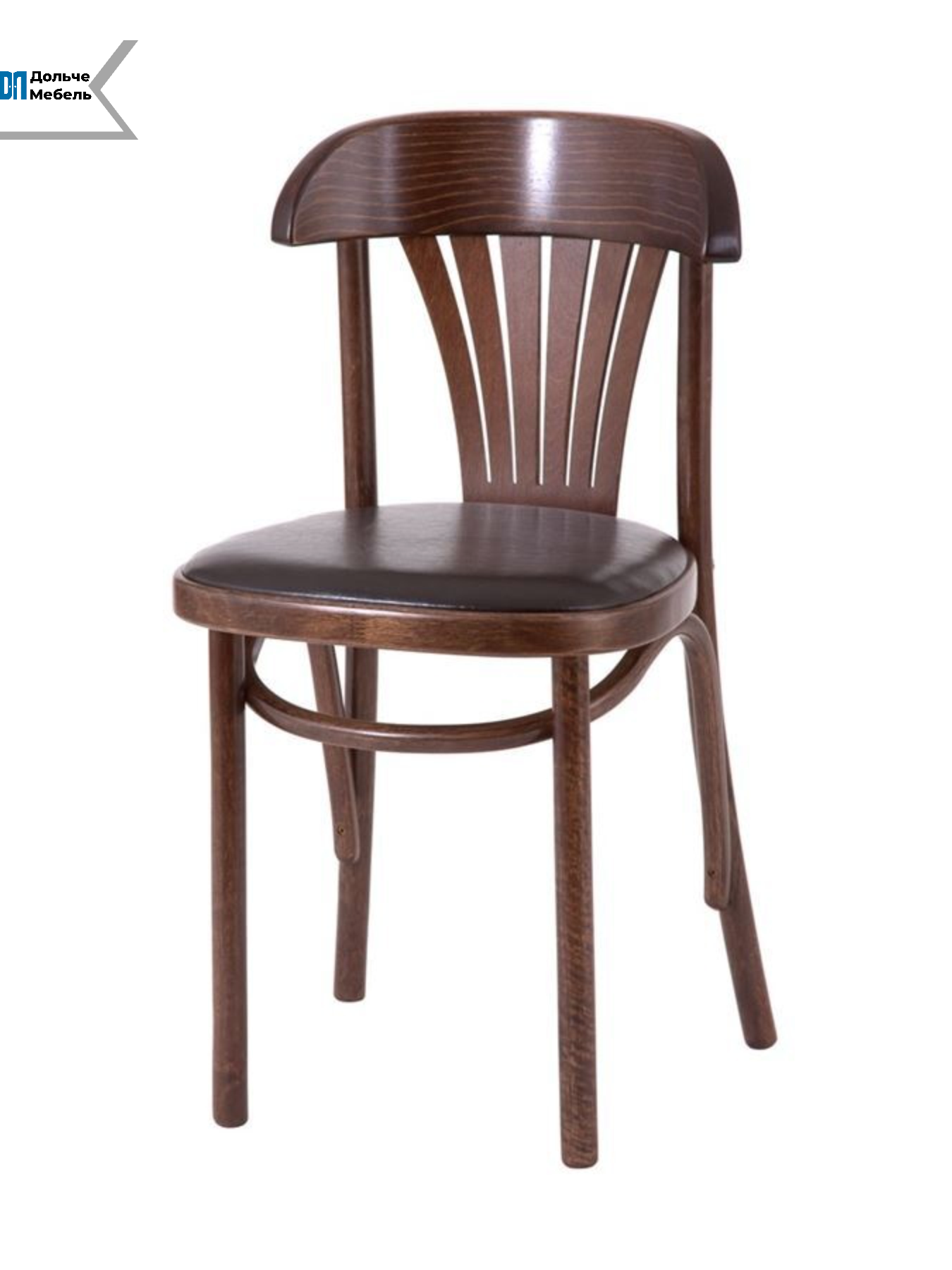 Стул кухонный мягкий Астра Классик со спинкой, деревянный для кухни и столовой, экокожа коричневая, темный тон