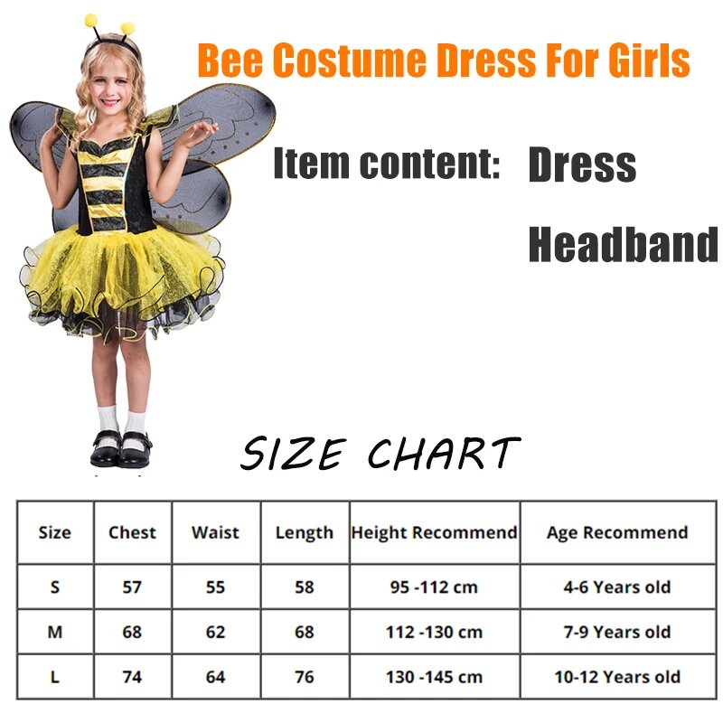 Eraspooky Косплей-комбинезон пчела желтый М, Girls Bee Dress