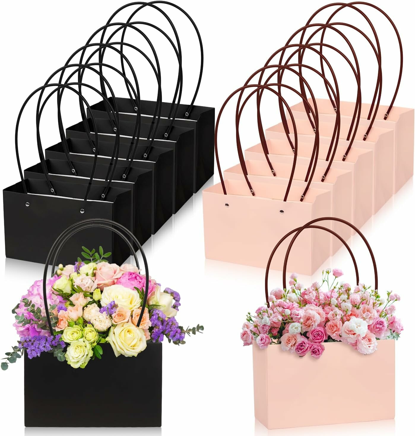 Подарочные пакеты из крафт-бумаги с цветами, 12 штук