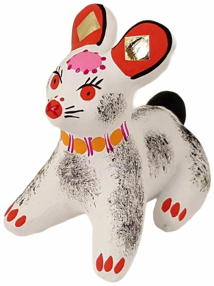 Зайчик №1(2), Дымковская глиняная игрушка, ручная авторская работа