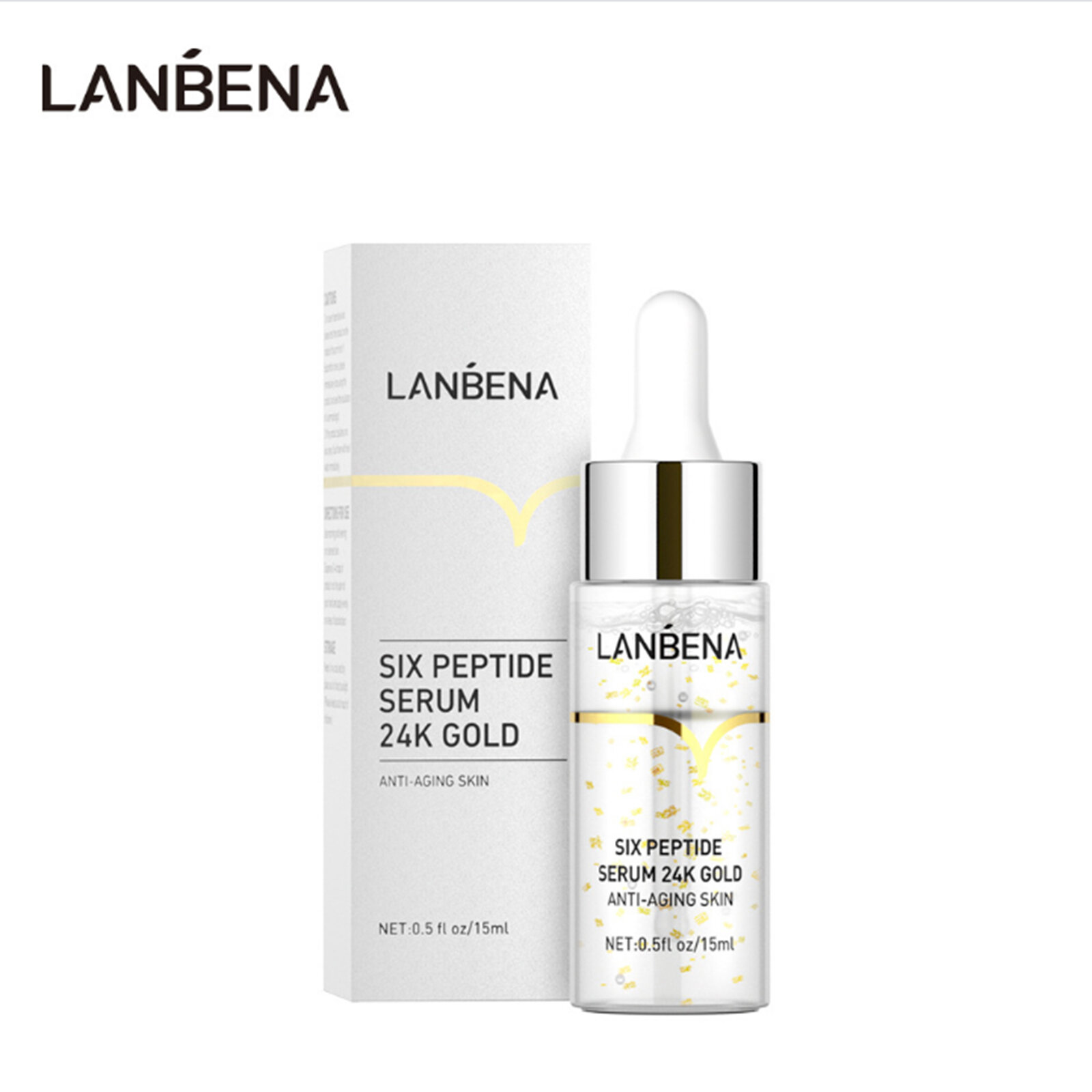 LANBENA 24K Gold Hyaluronic Acid Six Peptides Serum Anti-aging Anti-wrinkle Firming Fine Lines Moisturizing Essence Vitamin C Serum Pore Treatment Serum Capacity 15 ml Type Vitamin C Serum Six Peptides Serum Pore Treatment Serum Hyaluronic Acid Serum