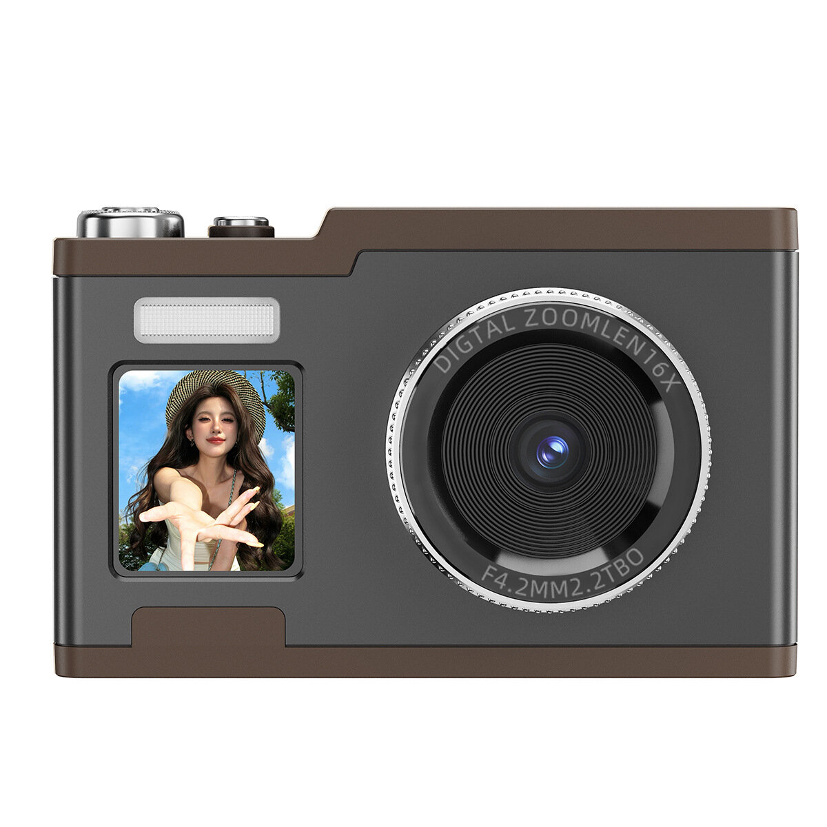 Цифровая камера с 16-кратным зумом, фильтром для улучшения цвета кожи, эффектом улучшения внешности, функцией влога, режимом макросъемки, встроенной подсветкой, длительным временем работы от батареи, может подключаться к мобильным телефонам.