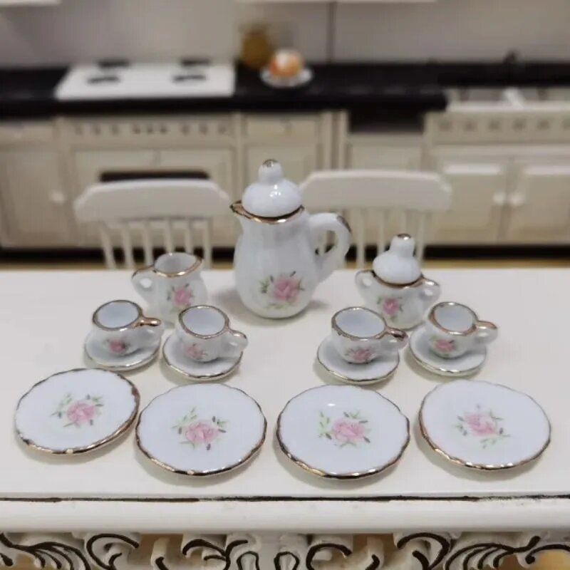 Мини-керамический чайный сервиз кукольного домика