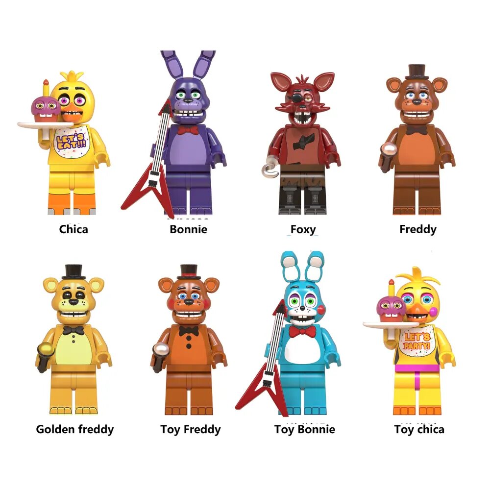 'Набор минифигурок Аниматроники НАФ (Пять Ночей у Фредди)/Five Nights at Freddy's(FNAF) совместимы с легo конструкторами/8шт (4.5 см, пакет)