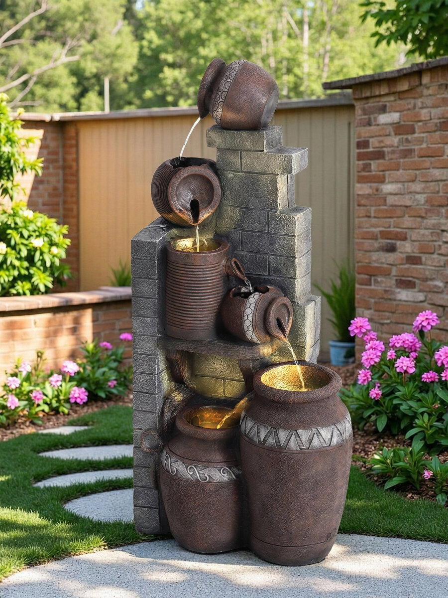 Фонтан для дачи и сада с подсветкой 80 см, Фонтан садовый уличный Водопад