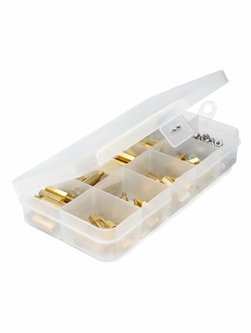 Набор крепёжных элементов RSG №3301: латунные стойки, гайки и винты M2.5 (240 шт.) для монтажа электронных компонентов.