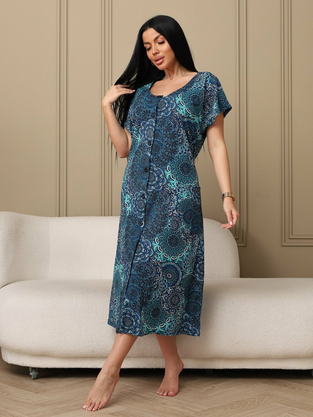 Халат 001/синий/круги