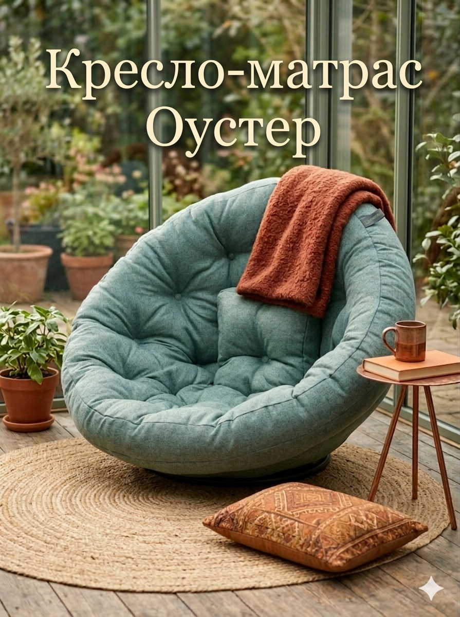 Кресло-матрас Пуффбери «Оустер» (Футон), размер большой, Жаккард Мятный