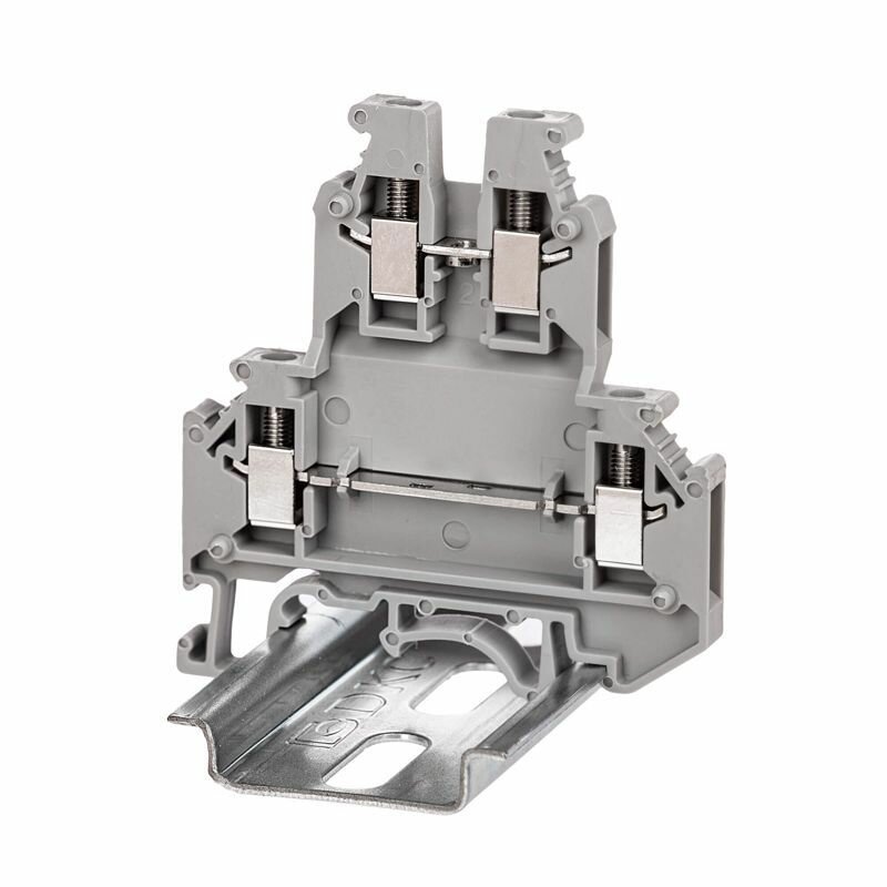 Клемма двухуровневая винтовой зажим 4 точки подключения 2.5кв. мм сер. DKC KRUK-3