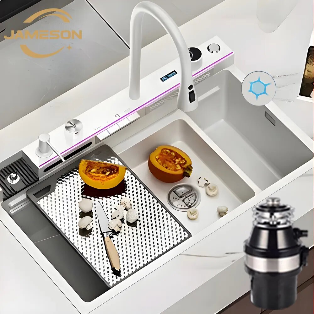Мойка для кухни JAMESON Многофункциональный с Измельчитель бытовых отходов, индикатором температуры, краном для мойки чашек/очистки воды, автоматическим контролем слива и т. д.