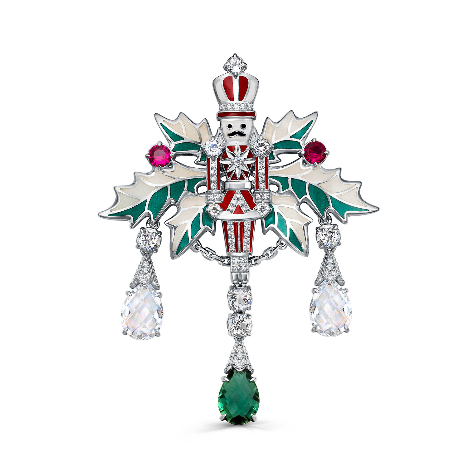 Брошь, серебро, 925 проба, кварц, фианит, топаз, рубин синтетический, горный хрусталь