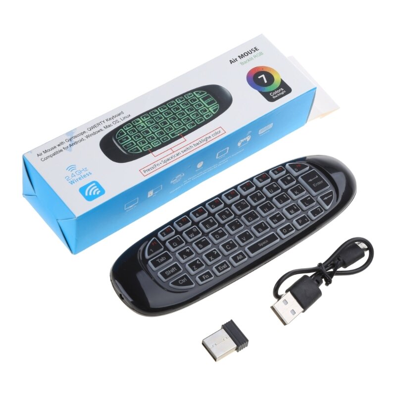 C120 RGB 7 Подсветка Fly Air Mouse Беспроводная Клавиатура С Подсветкой G64 Перезаряжаемая 2.4 G для Смарт-Пульта Дистанционного Управления для Android