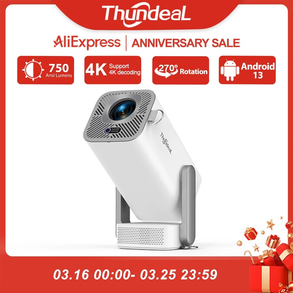 Проектор ThundeaL Full HD TD80 Pro 1080P 2K 4K TD80Pro TD80W с Wi-Fi, Европейская вилка (EU Plug)