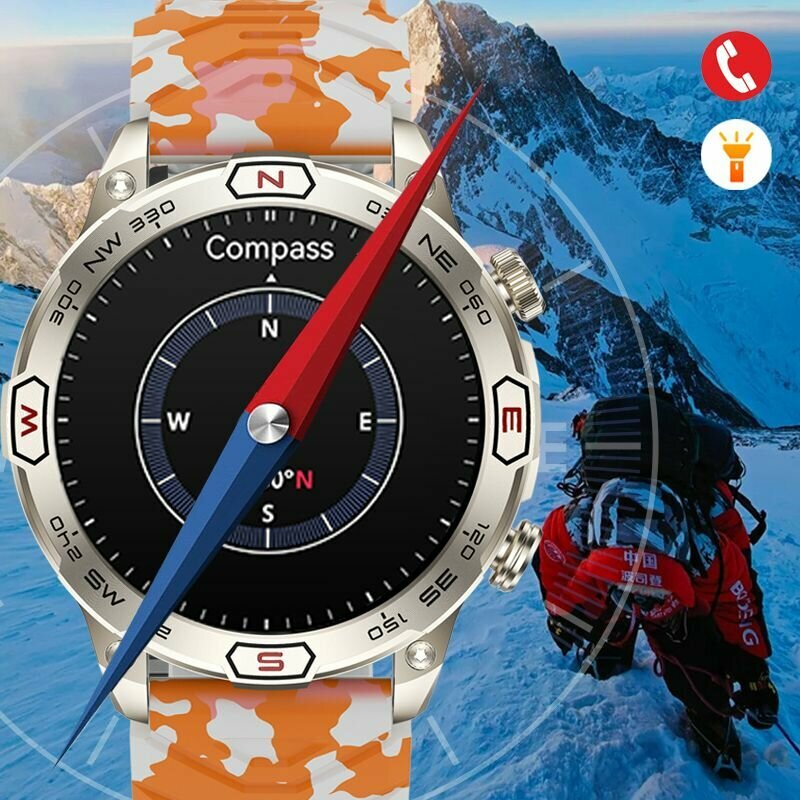 Военные смарт-часы со светодиодным фонариком, 1.43" HD Открытый тактический прочный Smartwatch, спорт фитнес-трекер часы с монитором здоровья, монитор сна