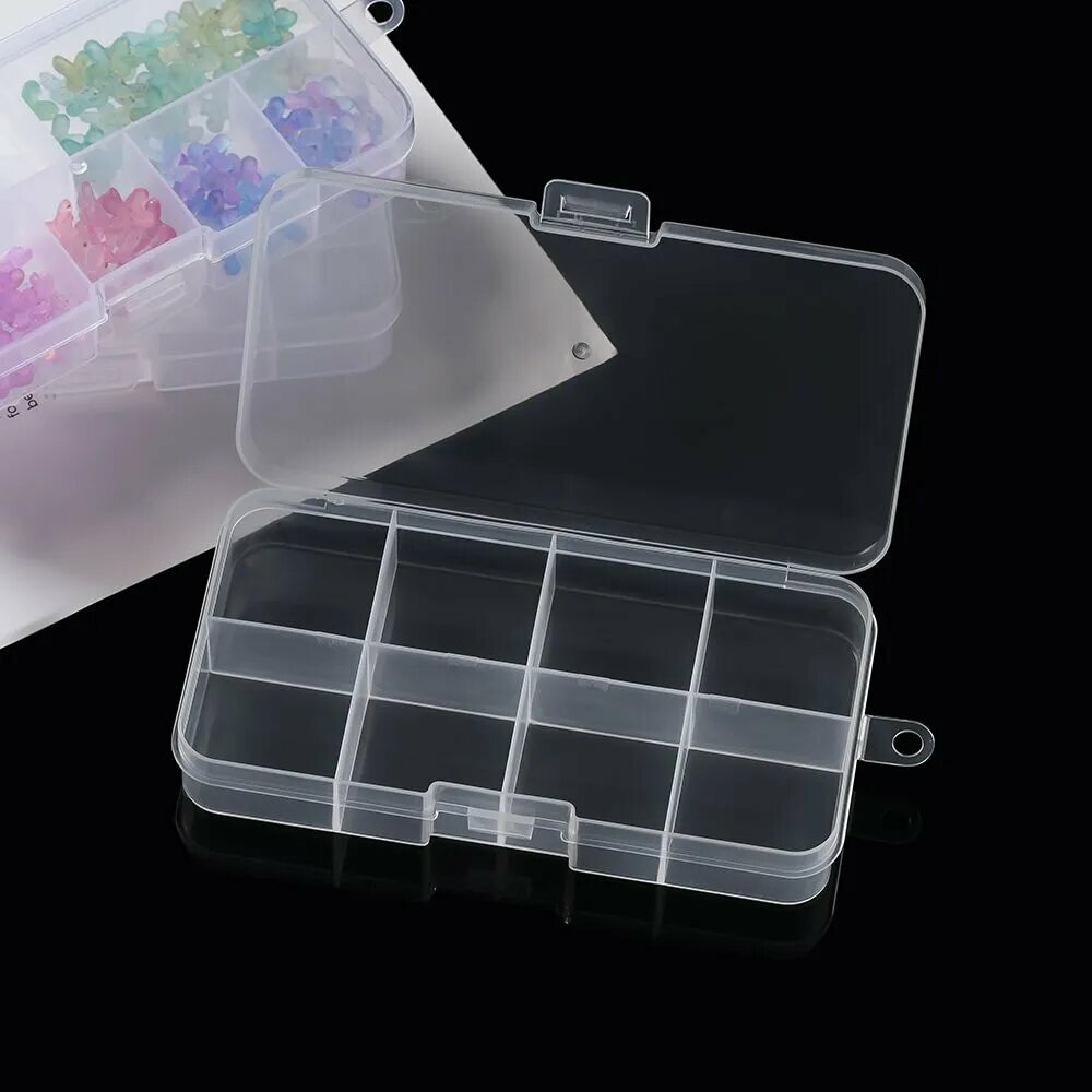 Контейнер для бисера и мелочей, Органайзер для украшений,8 отделений, прозрачный