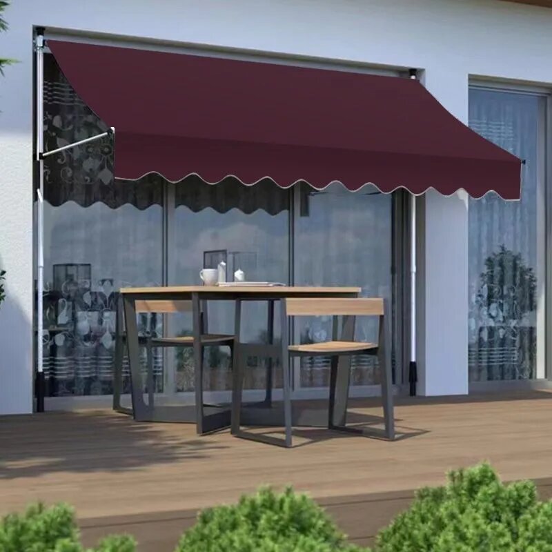 Выдвижная маркиза навес для террасы и балкона, бордового цвета, металлический каркас