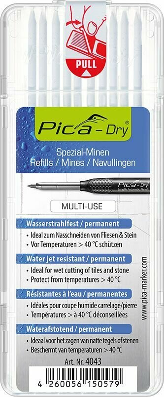 PICA-MARKER 4043 Комплект грифелей несмываемые перманентные белые для карандаша Pica-Dry (10 шт)