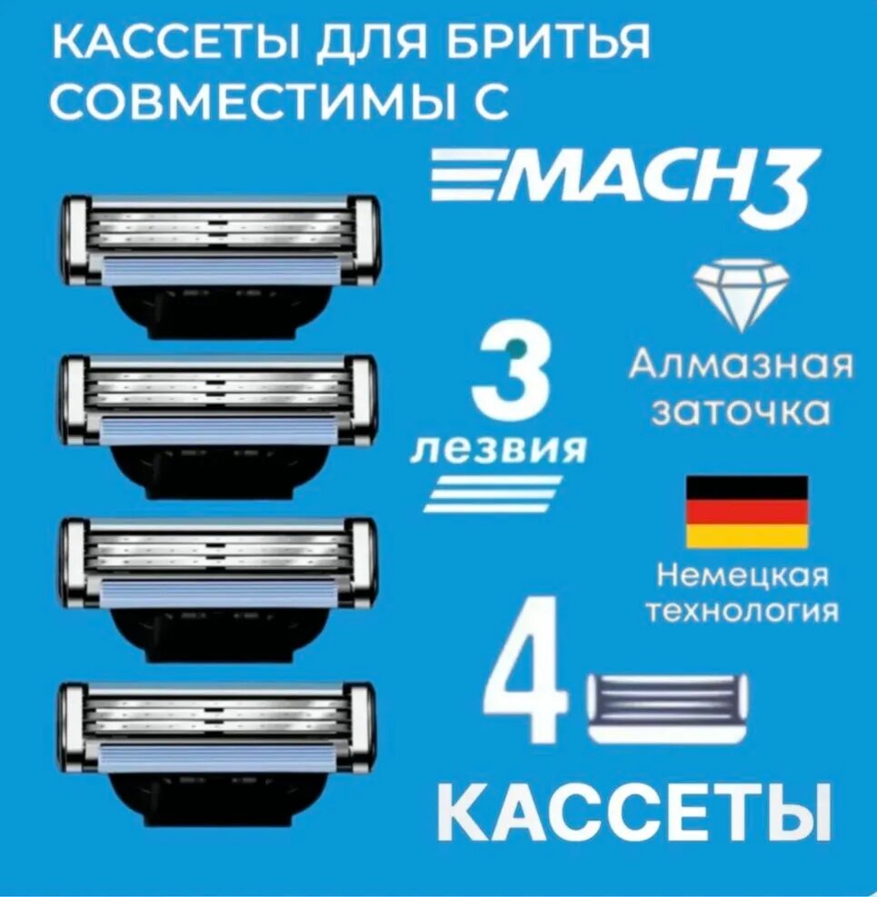Сменные кассеты Mac3-4 для бритья мужские совместимы с популярными мужскими бритвами, 4 шт по 3 лезвия