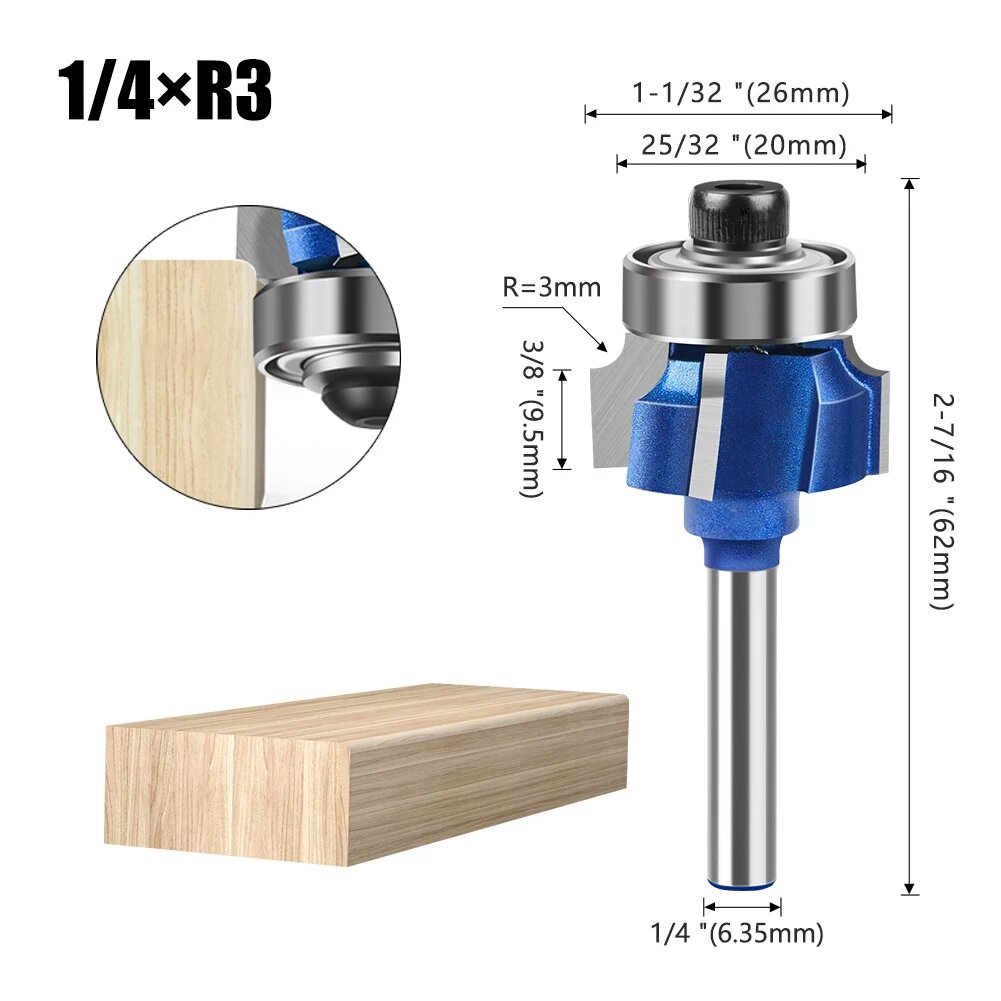 Фреза 1/4" R3 для дерева, Cutting Edge Length: 6.35mm X R3