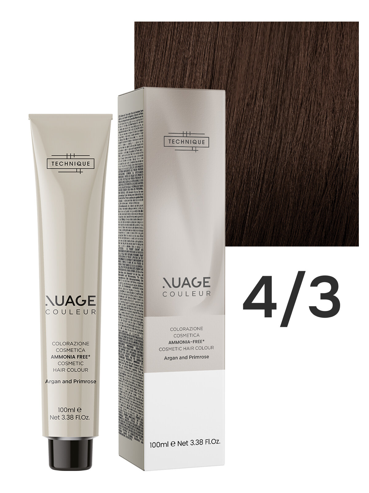 Крем - краска для волос профессиональная без аммиака Technique Nuage Ammonia Free Hair Color Cream 4.3 Каштановый Золотистый, 100 мл