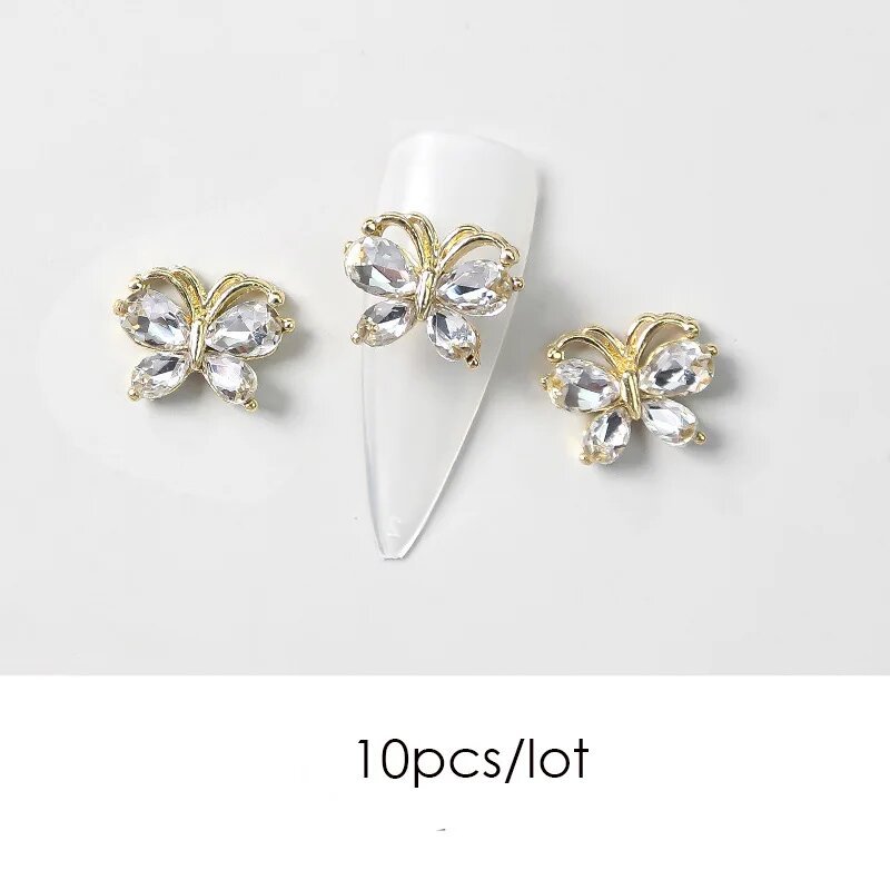 Стразы для ногтей бабочки, 10 шт, золотистые, Color: type 1
